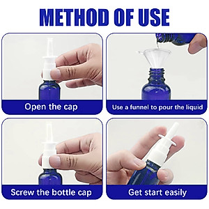 Cupohus Nasal Spray Bottle, 3 Pcs 30ML/1oz Cobalt Blue Glass Refillable Fine Mist Sprayers Atomizers, Travel Sized, Empty Nasal Sprayer with Funnels and Labels