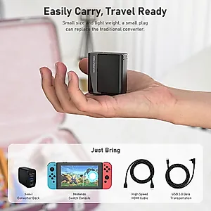 MANMUVIMO Switch Dock Charger HDMI Adapter for Nintendo Switch/OLED, Switch Docking Station Replacement for Original Dock Set, Portable 30W High-Speed with USB 3.0 Port, USB-C to USB-C Cable(Black)