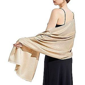 Ciormis Shawls and Wraps for Evening Dresses Gold Attractive Pashmina Scarf Shawl Wrap for Evening Party(Gold)
