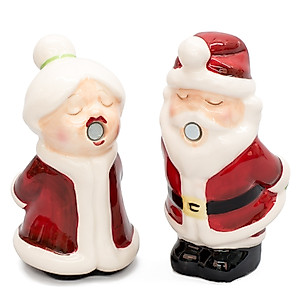 Santa and Mrs Claus Kissing Ceramic Salt and Pepper Shaker Set