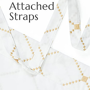 jinchan Tie Up Valance Curtain with Diamond Embroidery 45 Inch Geometric Valance Rod Pocket Adjustable Tie-up Shade Valance Window Treatments for Living Room Kitchen Light Filtering 1 Panel Gold