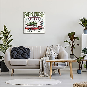 Stupell Industries Farm Fresh Trees Vintage Christmas Advertisement Station Wagon, Designed by Anne Tavoletti Canvas Wall Art, 24 x 24, Off- White