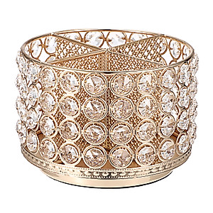 Hipiwe Crystal Vanity Organizer 360 Rotating Makeup Brush Holder Spinning Cosmetic Brushes Display Holder Gold Vanity Storage Holder Multi-Functional Desk Organizer for Eyebrow Pen Pencil, 4-Slot