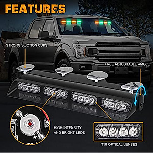 XRIDONSEN Amber Green Emergency Dash Strobe Lights Safety Flashing Warning Hazard Interior Front/Rear Windshield Deck Split Light Bar w/Digital Display Controller for Construction Vehicles Trucks