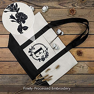 TOPDesign Embroidery Initial Canvas Tote Bag, Personalized Present Bag, Suitable for Wedding, Birthday, Beach, Holiday, is a Great Gift for Women, Mom, Teachers, Friends, Bridesmaids (Letter E)