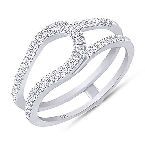 AFFY 0.33 Carat Round Sparkling White Cubic Zirconia Curve Enhancer Guard Ring 14k White Gold Over Sterling Silver Ring Size-6