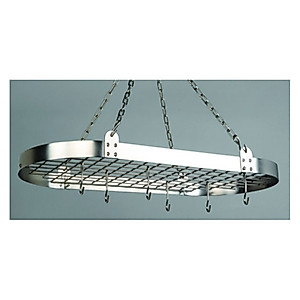 Old Dutch Medium Gauge Oval Hanging Pot Rack with Grid & 12 Hooks, Graphite 36" x 18"