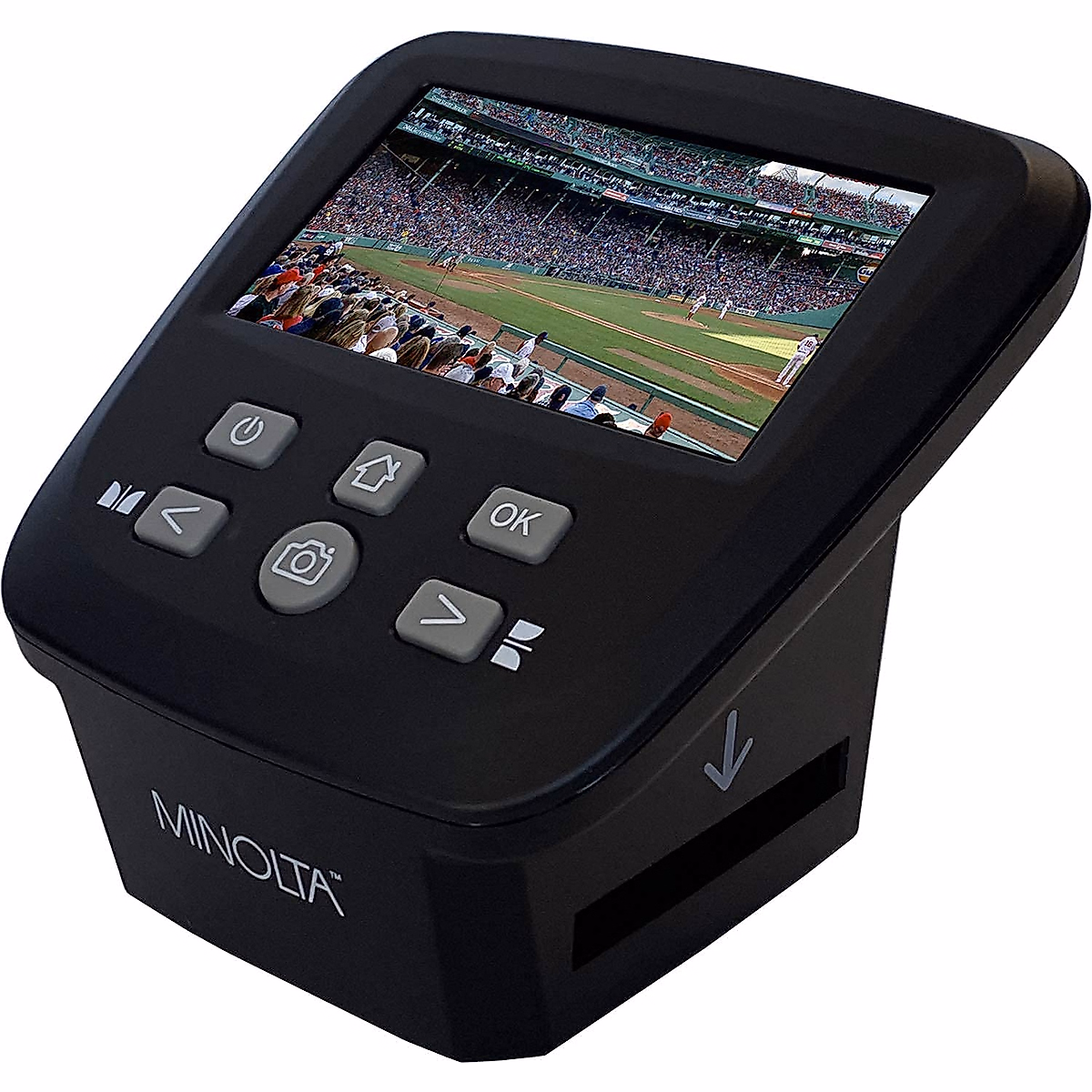 MINOLTA Film & Slide Scanner, Large 5" Screen, Convert Color & B&W 35mm, 126, 110 Negative & Slides, Super 8 Films to High Res 22MP JPEG Digital Photos, 16GB SD Card, Worldwide AC Adapter (Black)