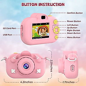 Kids Digital Camera, 1080P HD Digital Video Cameras for Girls Age 3-9, Perfect Christmas Birthday Gift Portable Camera for 3 4 5 6 7 8 9 Year Old with 32GB SD Card