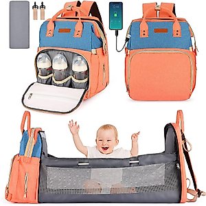Soldow Diaper Bag Backpack, Multifunction Baby Bags,with Portable Changing Pad & USB Port, Stroller Straps & Pacifier Case,Large Capacity, Multipurpose Travel Backpack for Moms Dads