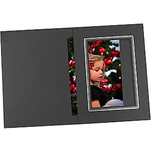 Golden State Art, Pack of 25, 4x6 Photo Folders, Cardboard Picture Frame, Paper Photo Frame Cards, Greetings/Invitation Cards, Special Events: Graduation, Christmas, Wedding(Black with Silver Lining)