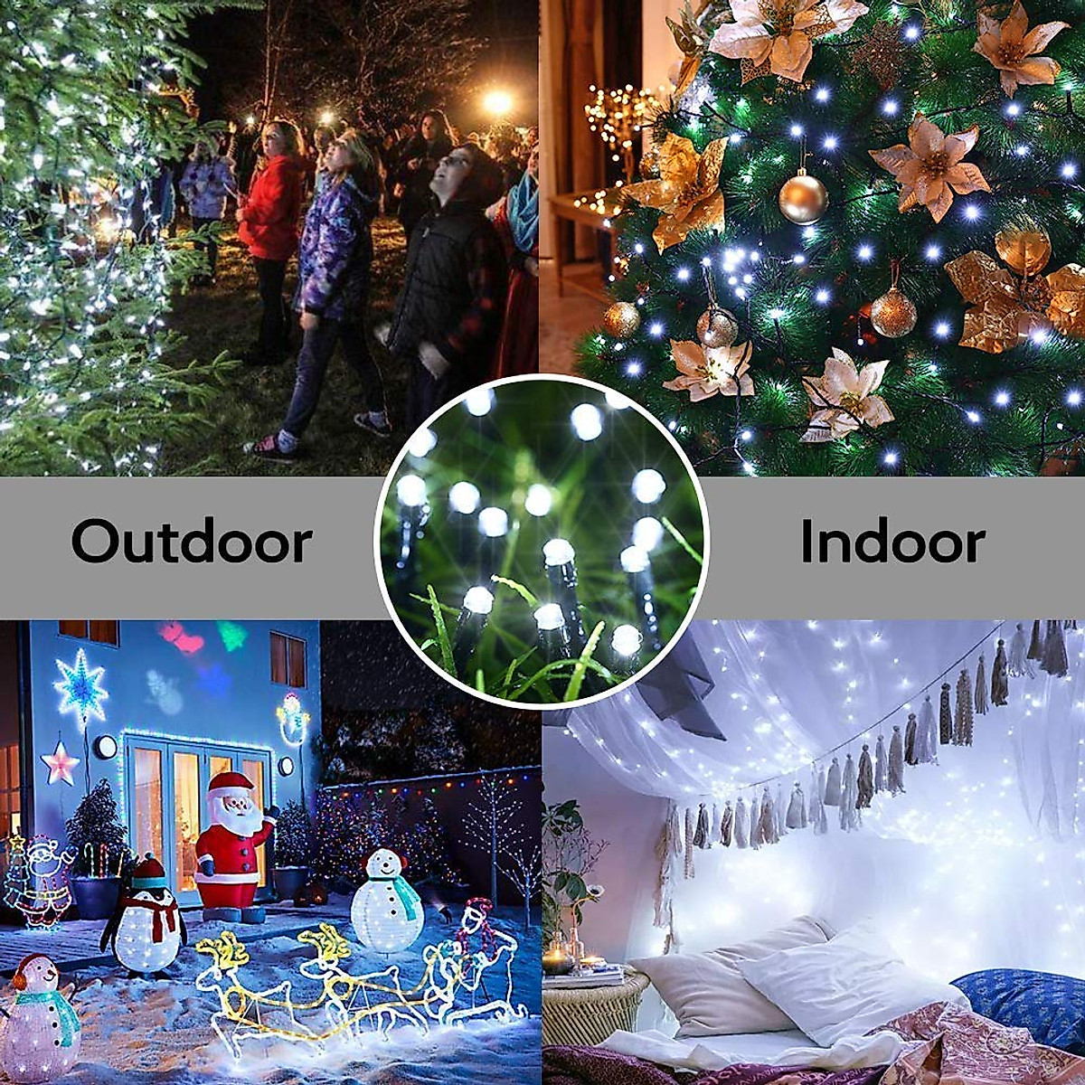 iBaycon Battery Christmas Lights, 66ft 200 LED Battery Operated String Lights Waterproof 8 Modes & Auto Timer for Christmas Trees, Home, Garden, Party and Holiday Decoration (White)