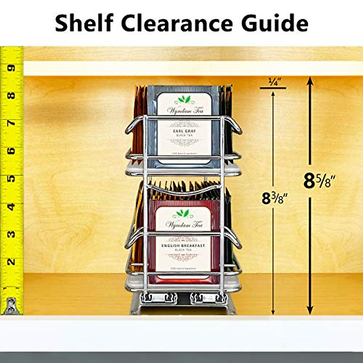 LYNK PROFESSIONAL® Slide Out Tea Bag Holder Organizer - Double Upper Kitchen Cabinet Pull Out Rack, Organize Up To 140 Tea Bags - Lifetime Limited Warranty - Chrome