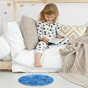 Machine Washable Round Area Rug Indoor Ultra Soft Bedroom Floor Sofa Living Room Dorm Small Circular Carpet, Modern Abstract Art Blue Pattern