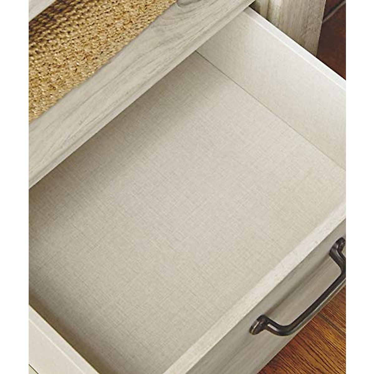 Signature Design by Ashley Bellaby Farmhouse 1 Drawer Nightstand with 1 Storage Cubby & Slim-Profile USB Charging Station, Whitewash, 15.91 in x 23.78 in x 24.61 in