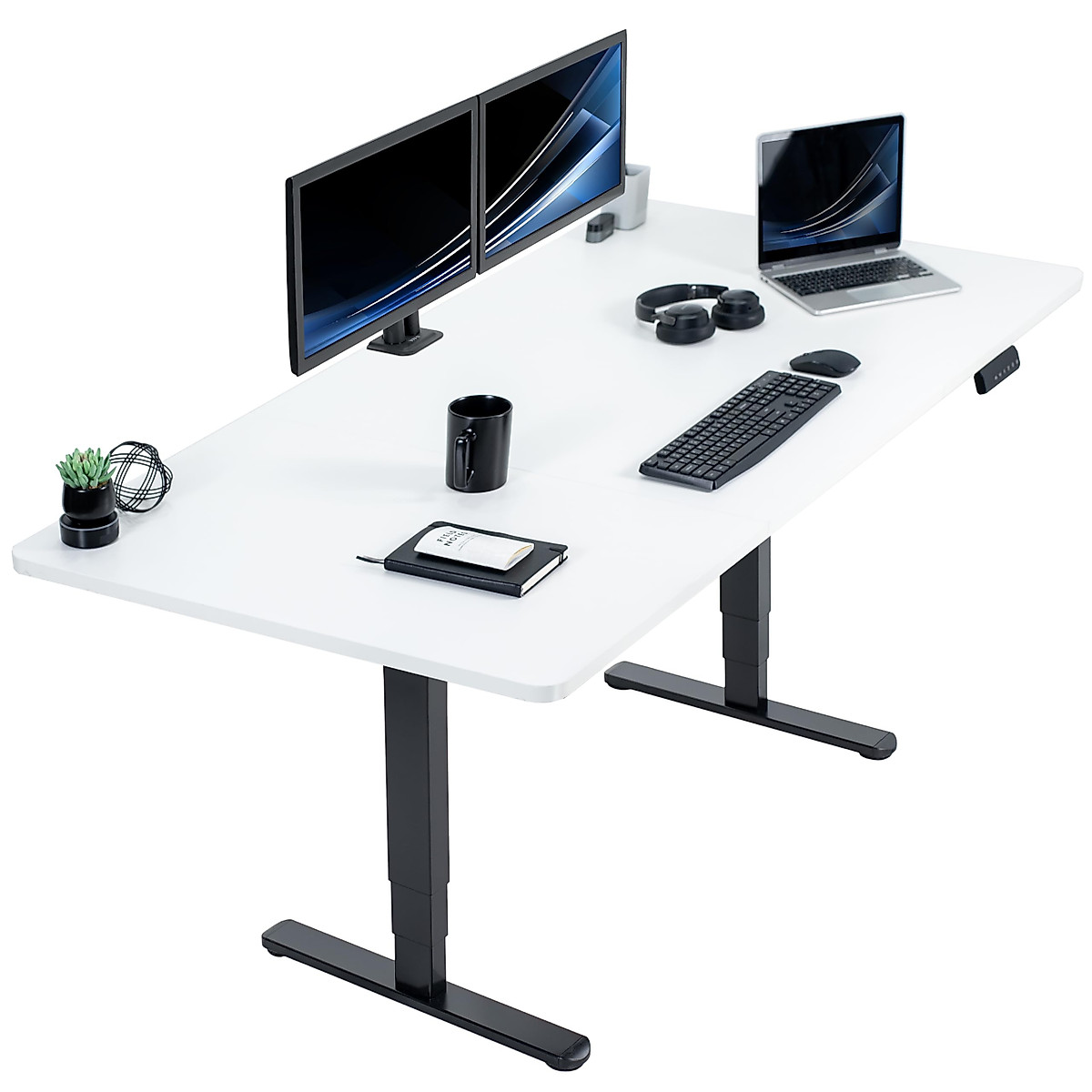 VIVO Electric Height Adjustable 71 x 36 inch Memory Stand Up Desk, White Table Top, Black Dual Motor Frame with Preset Controller, 2B Series, DESK-KIT-2B7W-36