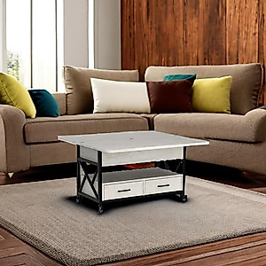 Itaar 40" Lift Top Coffee Table, 4 in 1 Coffee Tables with Storage for Living Room, Small Farmhouse Coffee Table with 2 Drawers & LED Light for Dining Reception Room, Rustic White