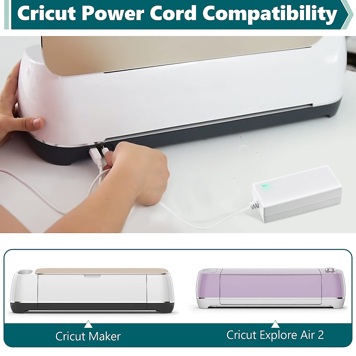 Power Adapter Compatible with Cricut Maker and Cricut Explore Air 2 Cutting Machine, 18V 3A AC Power Replacement Cord Compatible with Cricut, Charger Power Supply Wall Plug Cord Replacement (White)