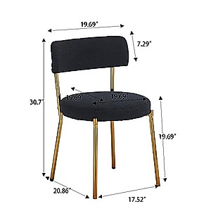 Dolonm Kitchen Dining Chairs Set of 2, Teddy Fabric Upholstered, Bouclé and Sherpa Chair, Curved Back Kitchen Chair, Metal Frame Side Table Chair, Black with Gold Legs (Set of 2)