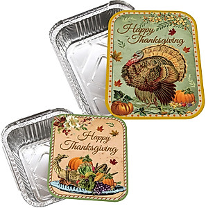 WorldBazaar Thanksgiving Aluminum Food Containers 24PCS Thanksgiving Leftover Take Home Containers 2 Size Disposable Thanksgiving Food Storage Thanksgiving Party Favors