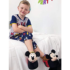 Disney Mickey Mouse Toddler Boys Plush 3D Mickey Head Sock Top Slippers (7-8 M US Toddler, Black/Red)