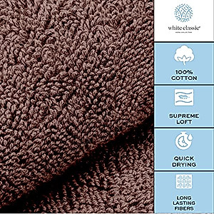 White Classic Luxury Hand Towels | 6 Pack Luxury Cotton Washcloths | 12 Pack Bundle (Brown)