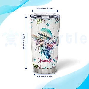 Hyturtle Personalized Gifts For Jellyfish Lover - Just A Girl Who Loves Jellyfishs Custom Name Stainless Steel Tumbler 20oz With Lid - Idea Ocean Animal Lover Gifts For Women Girl On Birthday