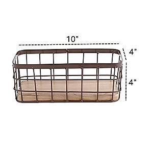 Dicunoy Set of 2 Small Wire Baskets, Narrow Rustic Storage Bin, Farmhouse Rectangle Bathroom Counter Organizer Tray for Kitchen Countertop, Pantry, RV, School Classrooms, Office Decorative