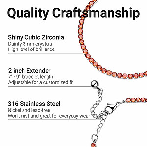 Shop LC Stainless Steel Tennis Bracelet - Adjustable Orange Cubic Zirconia Bracelet for Women - Dainty CZ Crystal Bridal Bracelets - 6.5" Length with a 2" Extender Jewelry Birthday Gifts for Women
