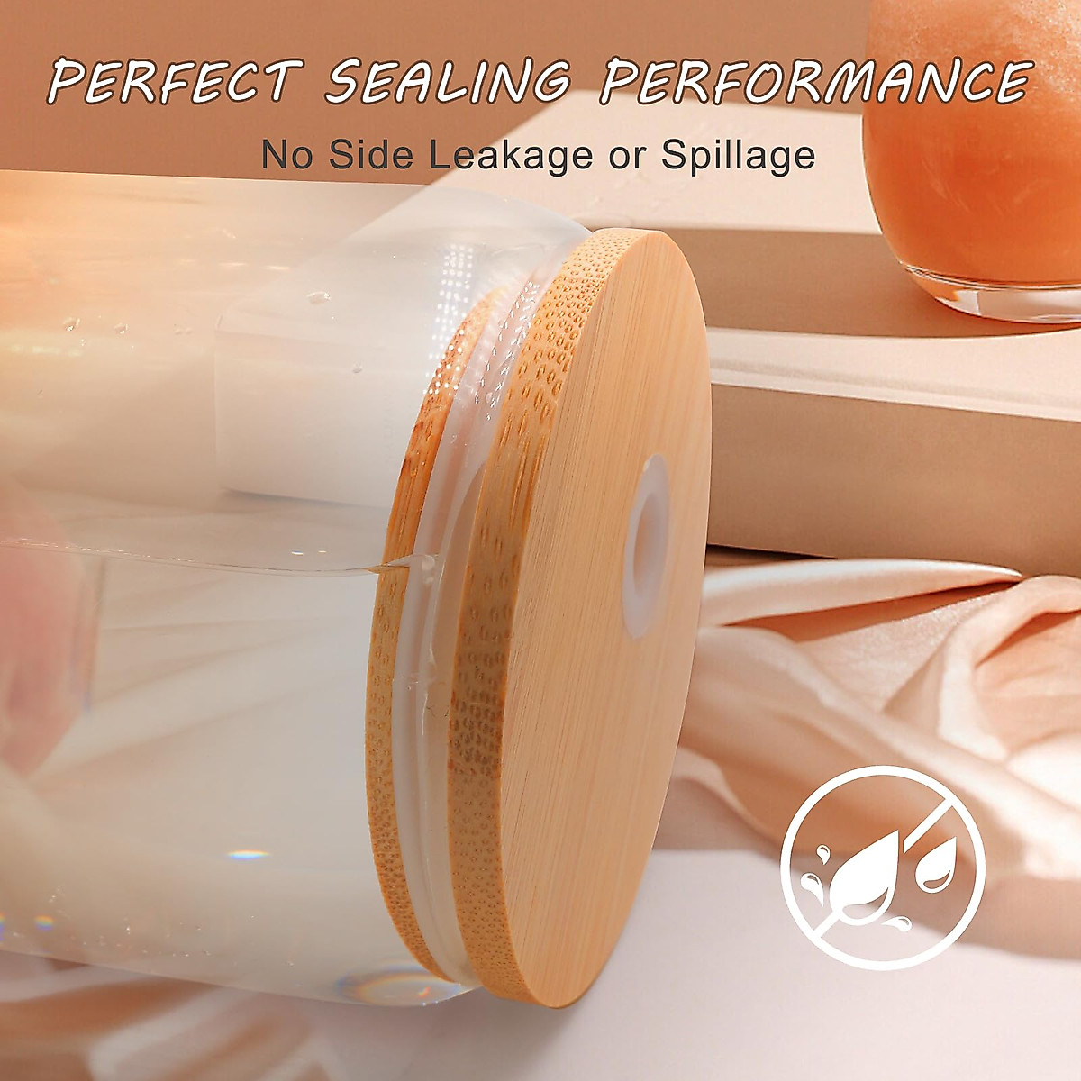 4 Pack Bamboo Lids For Glass Cups,Cymuber Reusable Wooden Lids for Glass Cups,Fit for 2.36 inch/60mm Internal Diameter Airtight Regular Mouth with Canning Lids for Drinking jars, Beer Glasses,Soda Can