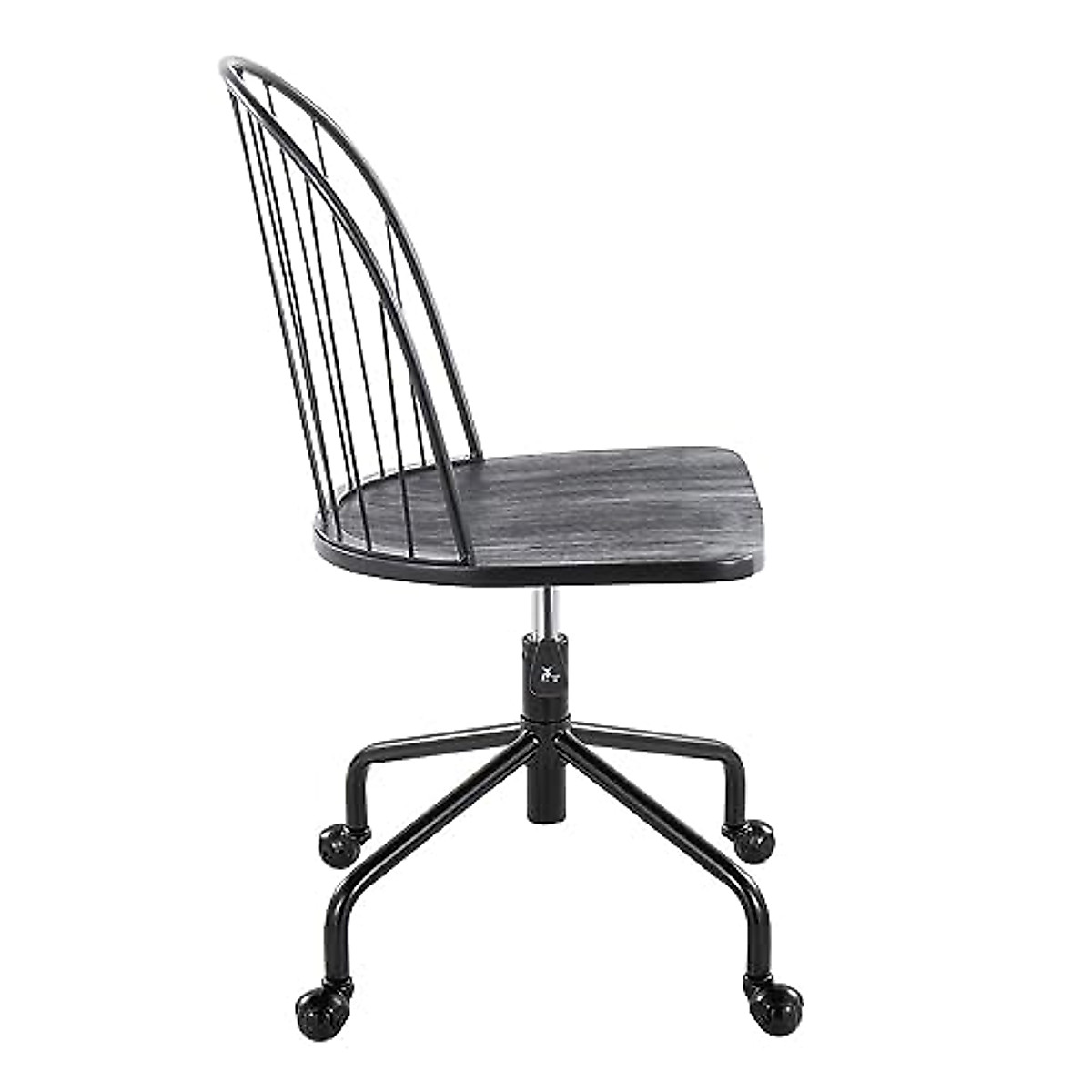 LumiSource Riley Adjustable High Back Office Chair, Farmhouse Style, Black Wooden Desk Chair with Wheels, Arm Rest, Recliner, 18 lbs, 27.5"L × 27.5"W × 38.5"H