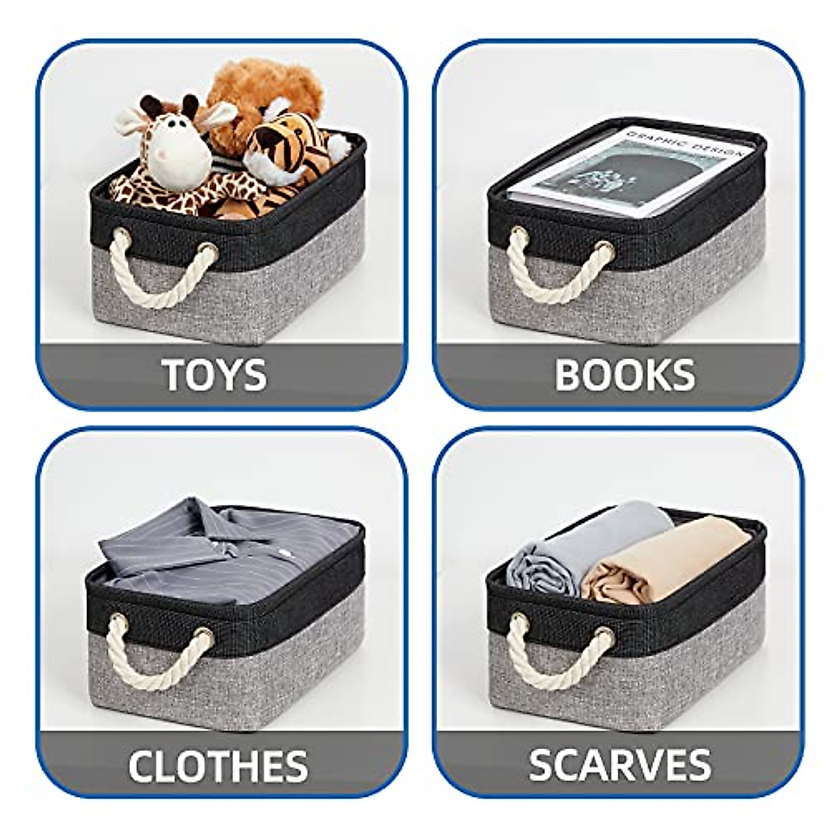 Temary Storage Baskets 6 Pack Small Fabric Storage Bins with 2 Pcs Large Baskets for Organizing Towels, Blankets (Black&Gray, 11.8Lx7.9Wx5.3H Inches, 16Lx12Wx12H Inches)