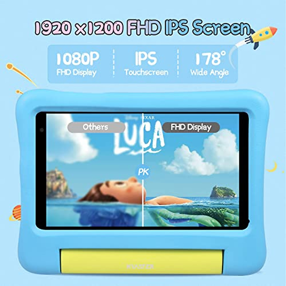 KYASTER Kids Tablet, 7 inch 5G WiFi 6 Android 12 Tablet for Kids, Full HD 1920x1200 IPS Screen, 2GB RAM 32GB ROM,Parental Controls Game Education Apps,EVA Kids-Proof Case with Stylus