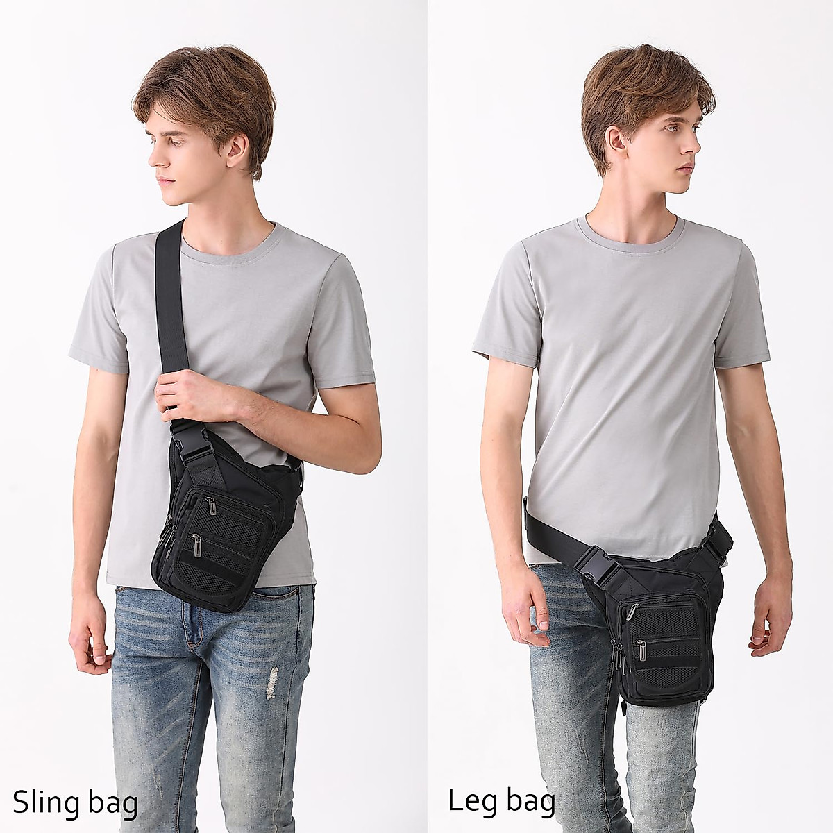 LAMMOK Drop Leg Bag Backpack Thigh Packs for Riding Motorcycle Walking Cycling Vacation Man Women (Black)