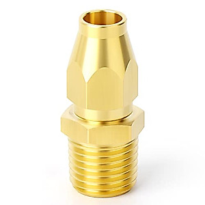 GASHER 5PCS Brass Pneumatic Replacement Fitting, Reusable Hose End Repair Fitting 1/4" Barb（Suitable for 1/4" ID，5/16" OD air hose) x 3/8" NPT Rigid