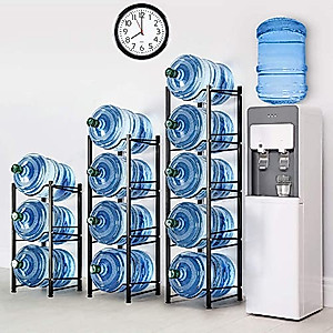 Water Jug Rack for 5 Gallon, Heavy Duty Water Cooler Jug Bottle Holder Save Space Detachable Water Bottle Plastic Glass Carrier Storage Shelf Organizer, 4-Tier, Black