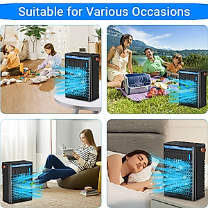 Portable Air Conditioner 5-In-1 AC Evaporative Air Cooler,Mobile Air Cooling Fan with 5 Wind Speeds & 2 Mist,Mini Personal Air Conditioning with Timer & 7 LED lights for Office Desk Bedroom-Black