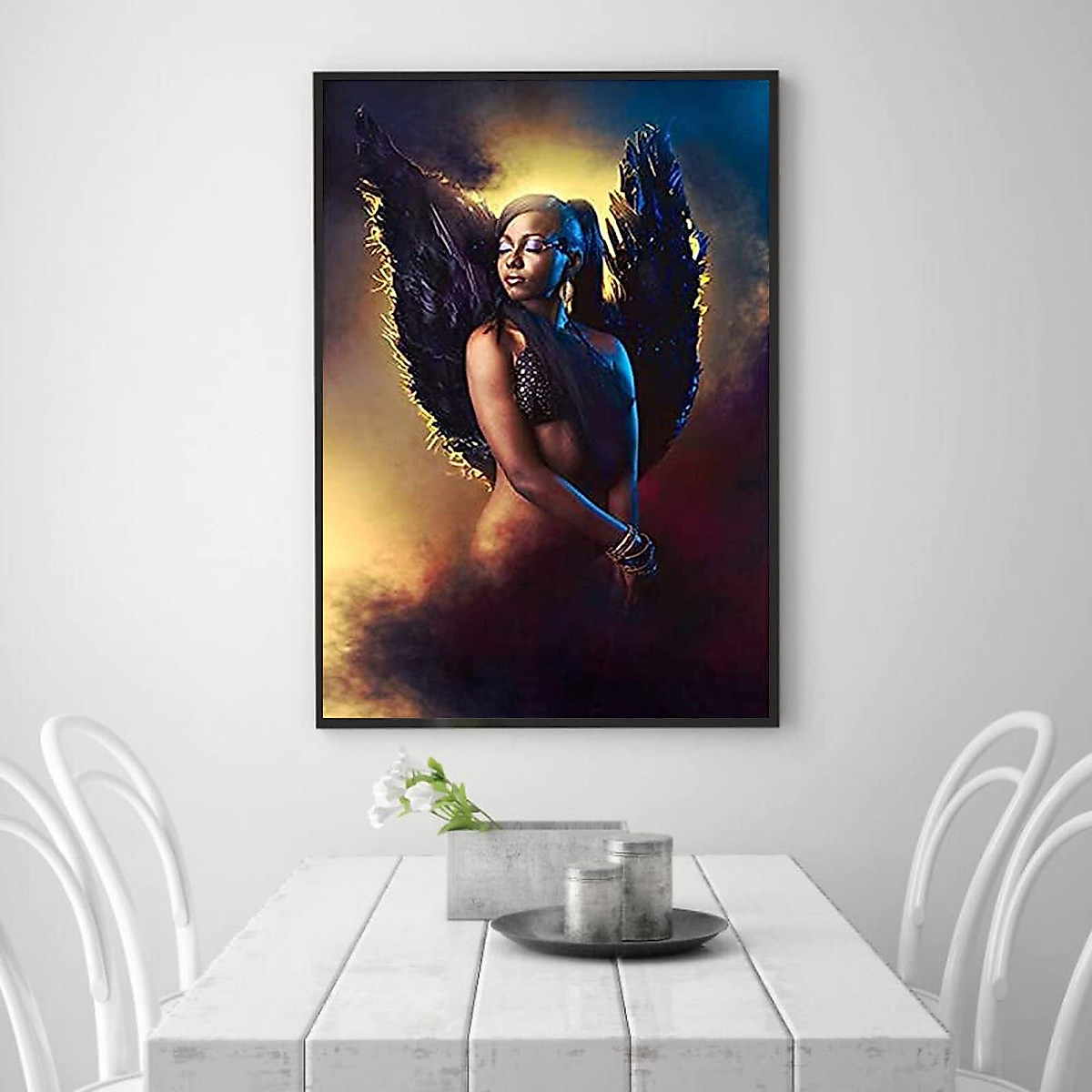 QAZWSX Full Round Drill African Black Angel Woman Art Diamond Painting Art Kits for Adults Beginners Paint with Gem Crystal Home Wall Decor 12x16 Inch