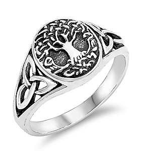 Antiqued Celtic Tree of Life Knot Filigree Ring Sterling Silver Band Size 8