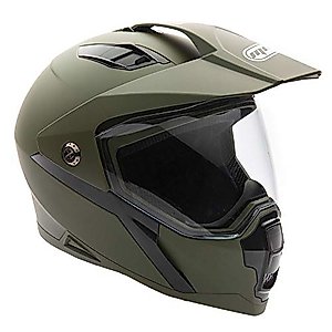 MMG Helmet Dual Sport Off Road Motorcycle Dirt Bike ATV - FlipUp Visor - Model 23 (Large, Green)