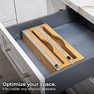 2 in 1 Foil and Plastic Wrap Dispenser with Cutter - Tin Foil Organizer for Drawer - Aluminum Foil Dispenser with Cutter - Plastic, Kitchen Wrap Organizer - Chic Saran Wrap Dispenser with Cutter