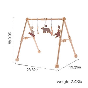 Etucdose Wooden Baby Gym with 5 Gym Toys, Detachable Wooden Play Gym Frame Activity Gym Hanging Bar Baby Toy for Activity Gym, Ages Newborn + (Jungle Animal Theme)