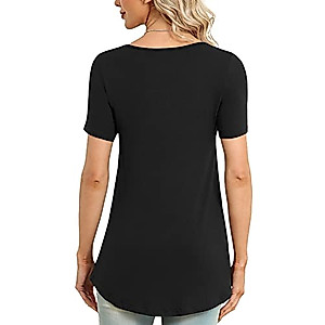 Xpenyo Elegant Square Neck Tunic Tops for Women Short Sleeve Tshirts and Blouses Black L