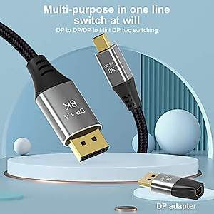 CABLEDECONN Mini DP Female to DisplayPort Male 8K Extension 5cm Converter 8K(7680x4320)@60Hz 4K@144Hz DisplayPort 1.4 Bi-Directional Transmission DisplayPort to Mini DisplayPort 8K Cable