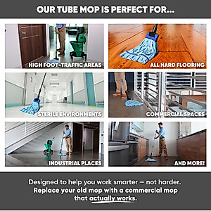 Commercial Mop Head Replacement – 2 Pack Blue Medium Microfiber Tube Mop | Industrial Wet Mops | Refill Heads, Machine Washable, Heavy Duty | Hardwood, Tile, Laminate, Vinyl Floors