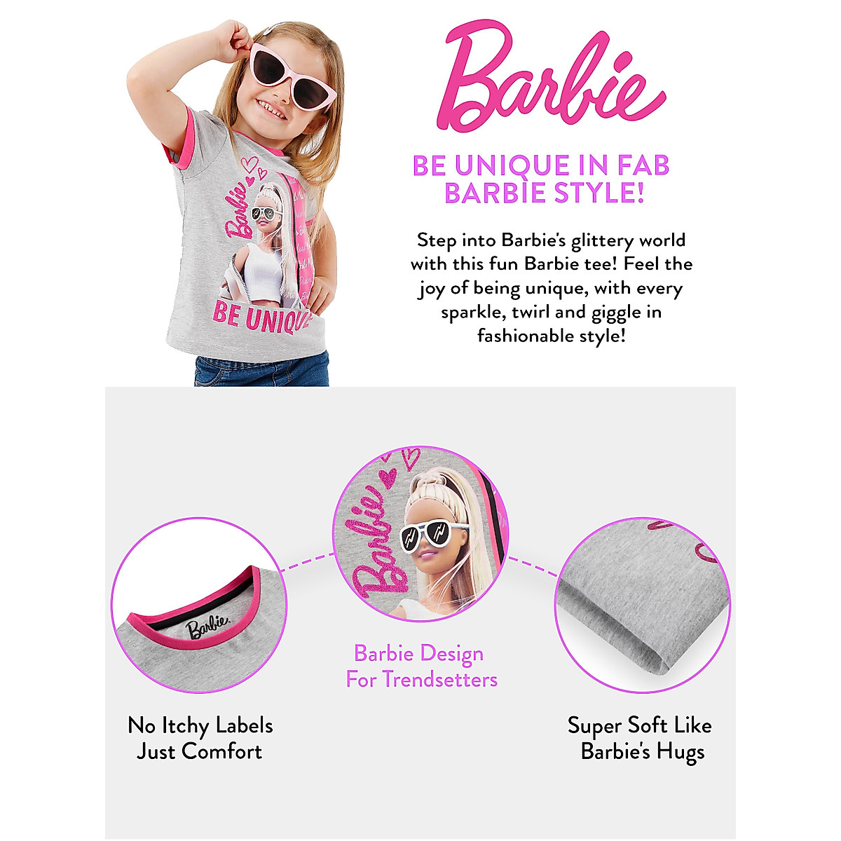 Barbie Shirts for Girls | Official Merch | Inspirational Girl Tshirt Grey 10