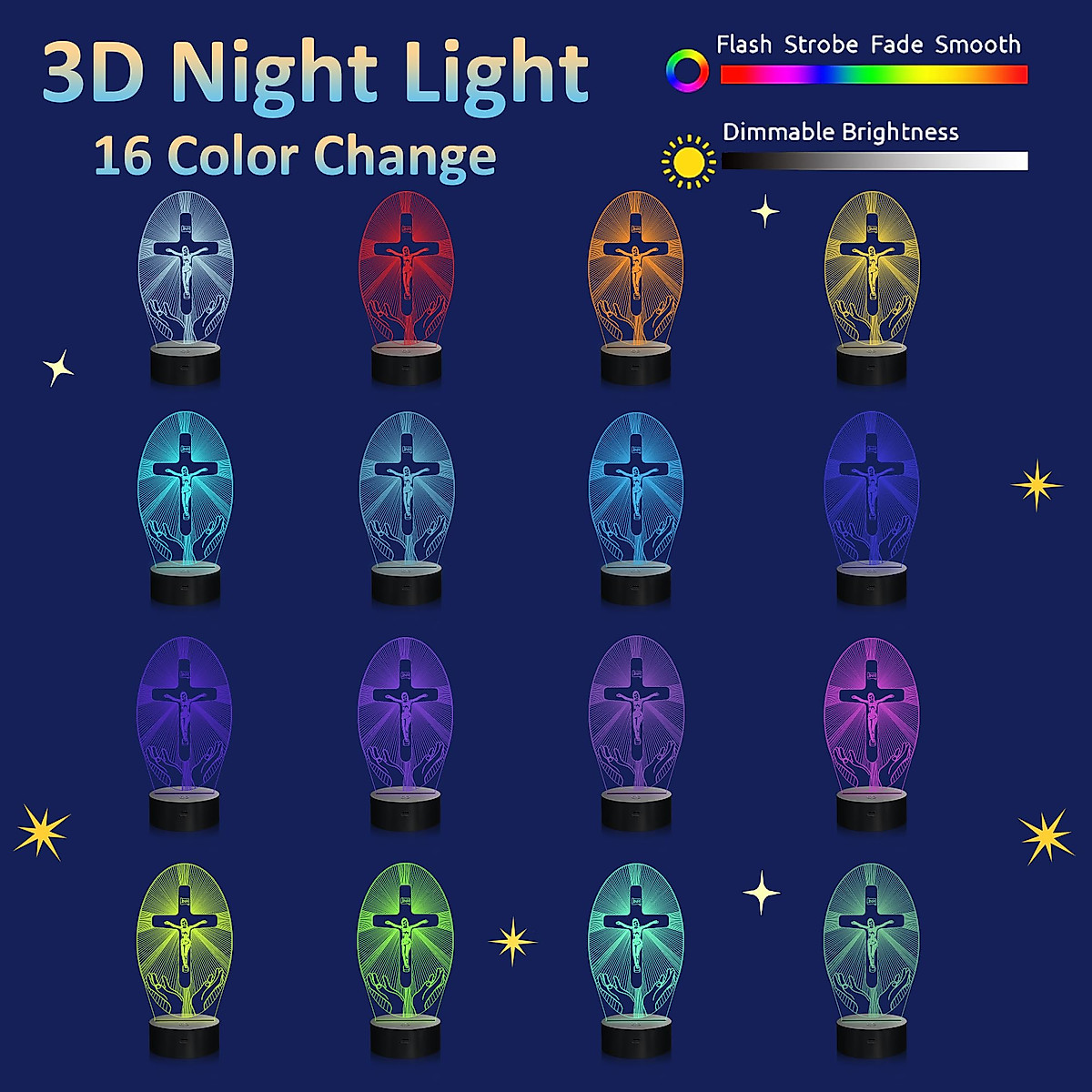 Attivolife Cross 3D Night Light, Jesus Illusion Hologram Lamp 16 Color Changing with Remote Control + Timer, LED Best Birthday Christian Gift for Religious Women Men Commemorate Present