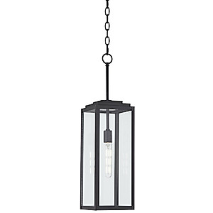 John Timberland Titan Modern Outdoor Hanging Ceiling Light Fixture Mystic Black 27 1/4" Clear Glass Panel for Exterior Barn Deck House Porch Yard Patio Outside Garage Front Door Garden Home Roof