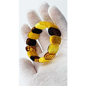 Natural Baltic Amber Stretch Bracelet - Hand Made from Polished/Certified Baltic Amber Beads(Multicolor)
