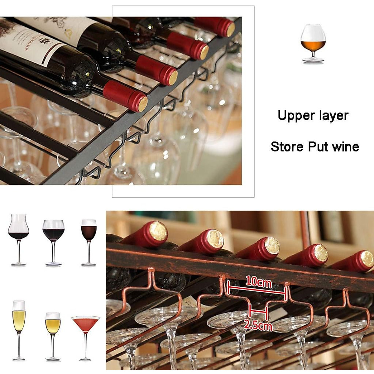 Wine Racks Ceiling Metal Wine Bottle Holder Hanging Stemware Glass Holder Storage Rack Home & Kitchen Decor, Save Space, for Bars, Restaurants